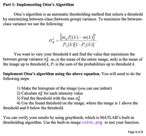 Part 1 Implementing Otsus Algorithm Otsus