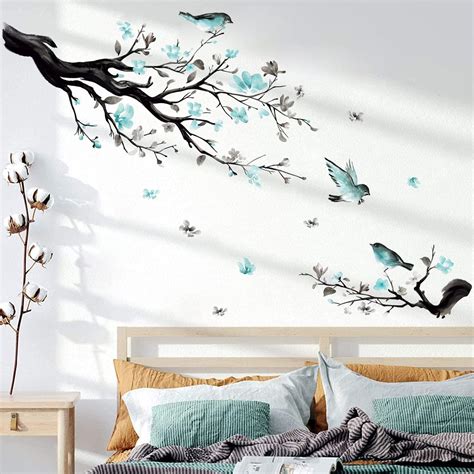 Tree And Bird Wall Stickers Decals Black Amazon Co Uk DIY Tools