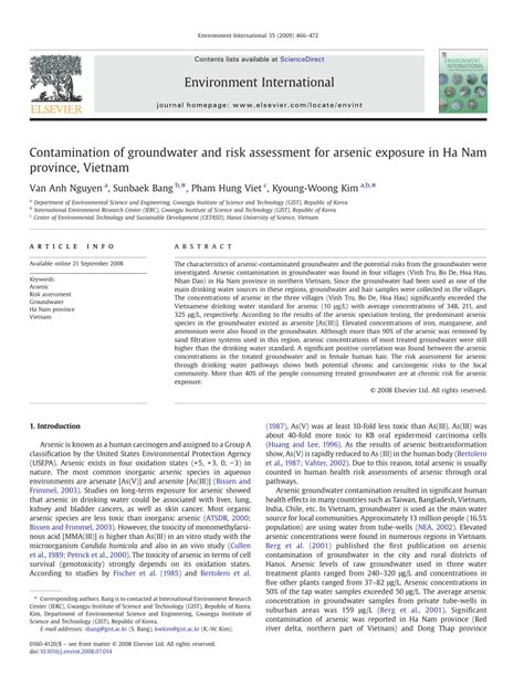 Pdf Contamination Of Groundwater And Risk Assessment For Arsenic Exposure In Ha Nam Province