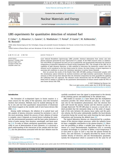 Pdf Libs Experiments For Quantitative Detection Of Retained Fuel