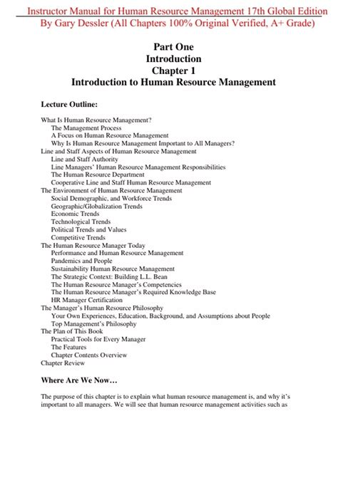 Instructor Manual For Human Resource Management 17th Global Edition By Gary Dessler All