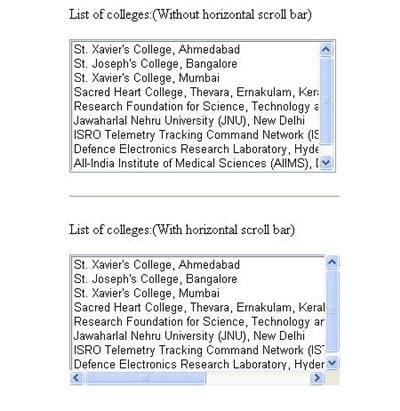 Horizontal Scroll Bar In A Combo Box Or A Listbox With Up Down Arrow Key Press Functionality