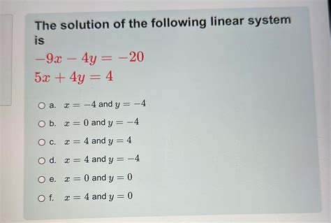 Solved The Solution Of The Following Linear System