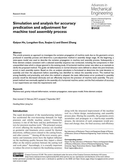 Pdf Simulation And Analysis For Accuracy Predication And Adjustment For Machine Tool Assembly