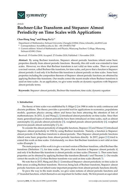 Pdf Bochner Like Transform And Stepanov Almost Periodicity On Time Scales With Applications