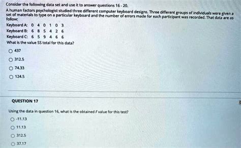 Solvedconsider The Following Data Set And Use It T0 Answer Questions 16 Tonmznfertrs
