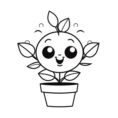 머리를 가진 귀여운 식물 기본 간단한 귀여운 만화 식물 개요 흰색 배경에 고립 어린이 색칠 페이지 Png 일러스트 및 이미지 에 대한 무료 다운로드 Pngtree