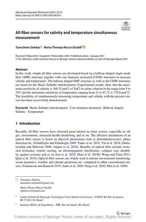 All Fiber Sensors For Salinity And Temperature Simultaneous Measurement