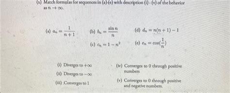 solved 2 match formulas for sequences in a e with
