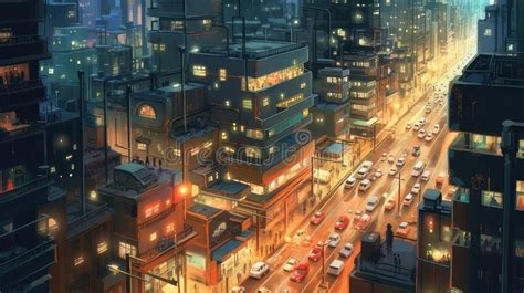 A Cityscape With Interconnected Objects Like Streetlights Cars And