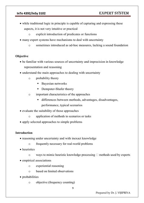 Expert System Lecture Notes Chapter 1 2 3 4 5 Dr J Vijipriya Pdf