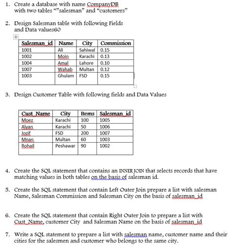 Solved 1 Create A Database With Name Company Db With Two