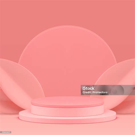 3d 실린더 연단 핑크 파스텔 받침대 우아한 나뭇잎 장식 현실적인 벡터 일러스트 레이 션 배경 주제에 대한 스톡 벡터 아트 및