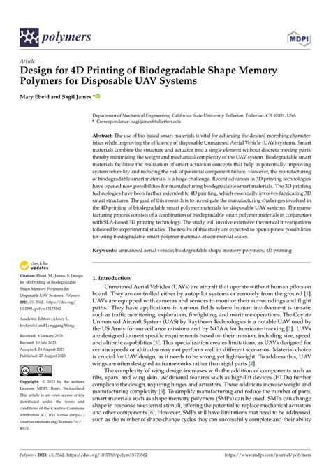 Pdf Design For 4d Printing Of Biodegradable Shape Memory Polymers For