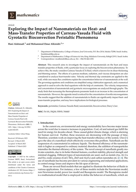 Pdf Exploring The Impact Of Nanomaterials On Heat And Mass Transfer