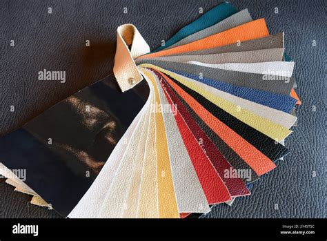 Leather Color Chart Showing Samples For Interior Design Lying On A
