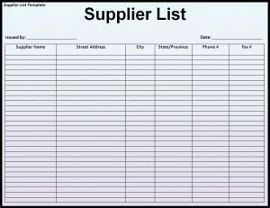 Supplier List Template Excel Word Template