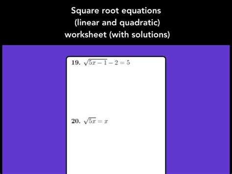 Square Root Equations Linear And Quadratic Worksheet With Worksheets Library