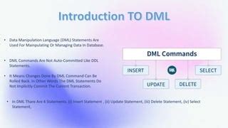 Data Manipulation Language DML Pptx Databases Computer Software And Applications