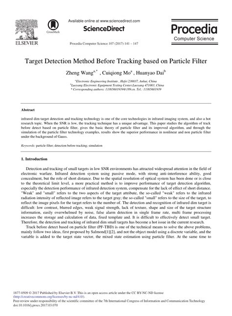 Pdf Target Detection Method Before Tracking Based On Particle Filter