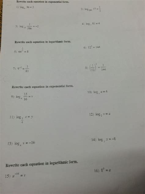 Solved Rewrite Each Equation In Exponential Form Log 2 Log
