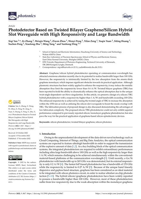 Pdf Photodetector Based On Twisted Bilayer Graphene Silicon Hybrid Slot Waveguide With High