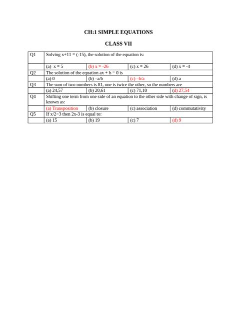 Simple Equations Worksheet 1 Pdf