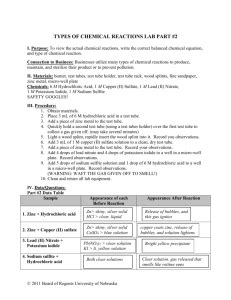 Chemical Reactions Lab Report Types Equations