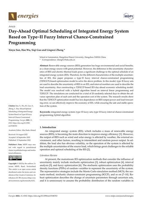 Pdf Day Ahead Optimal Scheduling Of Integrated Energy System Based On