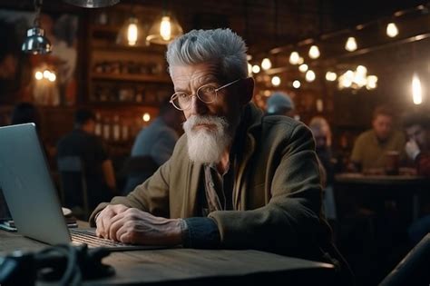 Premium AI Image Senior Adult Old Person Working On Computer