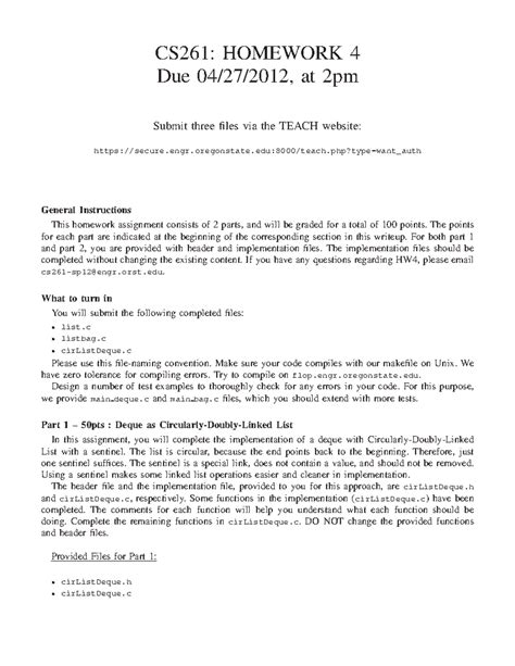 hw4 cs 261 data structures 2012 cs261 homework 4 due 04 27 2012 at