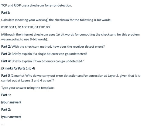 solved tcp and udp use a checksum for error detection