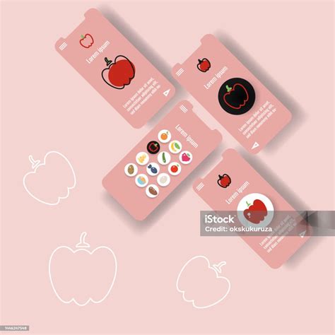 피망 야채가 있는 템플릿 모바일 앱 페이지 음식 개요 아이콘 벡터 일러스트 레이 션입니다 개체 그룹에 대한 스톡 벡터 아트 및 기타 이미지 Istock