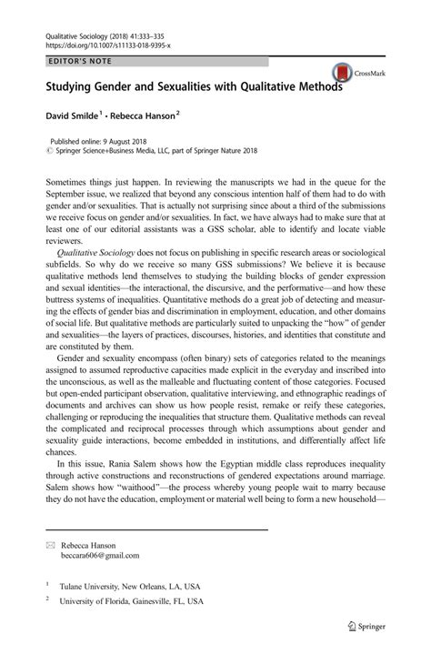 PDF Studying Gender And Sexualities With Qualitative Methods
