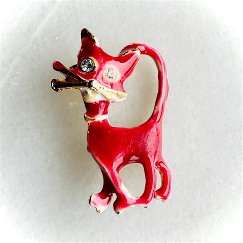 1950s Enamel Pink Pussycat Brooch Fuchsia Kitten Cat Kitty