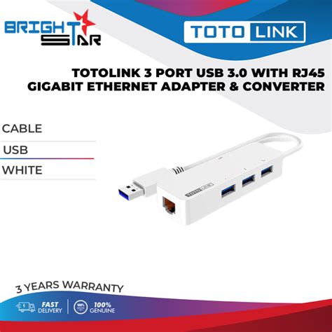 Totolink U1003 3 Port Usb With Rj45 Gigabit Ethernet Adapter Lazada