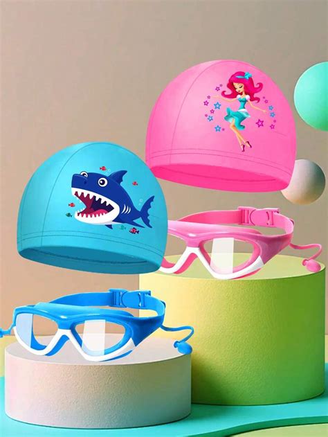 Silicone Waterproof Swimming Goggles And Swimming Cap Set Printed