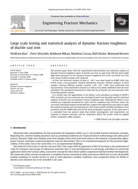 Pdf Large Scale Testing And Statistical Analysis Of Dynamic Fracture Toughness Of Ductile Cast