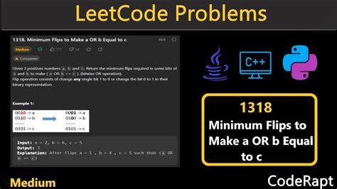 Minimum Flip To Make A Or B Equal To C Leetcode 1318 C Python