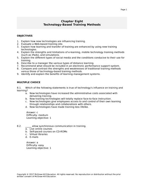 Noe7e TB Ch08 Test Bank Chapter Eight Technology Based Training