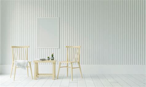 밝은 배경에 격리된 거실의 의자 옆에 있는 나무 바닥의 현대적인 인테리어에 있는 포스터 프레임의 모형 3d 렌더링 3d 그림 0명에 대한 스톡 사진 및 기타 이미지 Istock