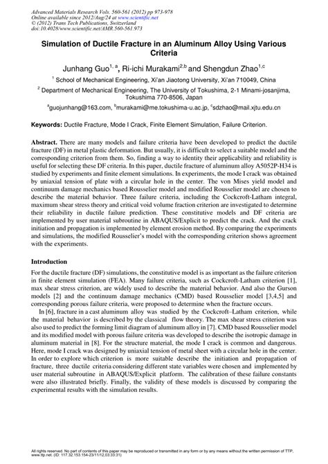 Pdf Simulation Of Ductile Fracture In An Aluminum Alloy Using Various