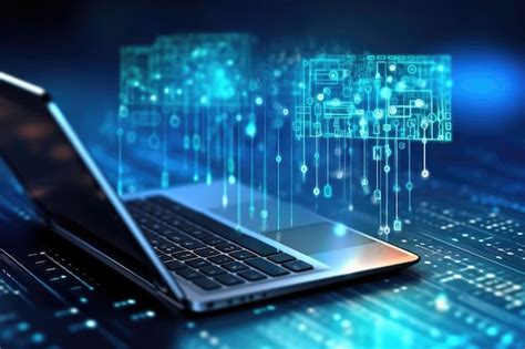 premium ai image modern laptop caught in the swirling vortex of data