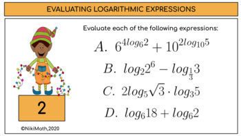 Evaluating Logarithmic Expressions Practice Group Activity For Google Slides