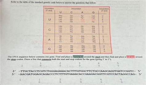Refer To The Table Of The Standard Genetic Code Below Chegg Com