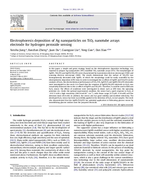 Pdf Electrophoresis Deposition Of Ag Nanoparticles On Tio2 Nanotube Arrays Electrode For