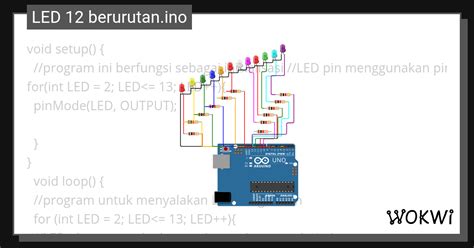 LED 12 Berurutan Ino Wokwi ESP32 STM32 Arduino Simulator