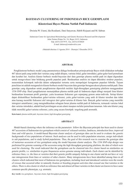 Pdf Bayesian Clustering Of Indonesian Rice Germplasm