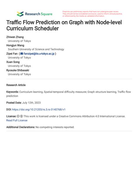 Pdf Traffic Flow Prediction On Graph With Node Level Curriculum Scheduler