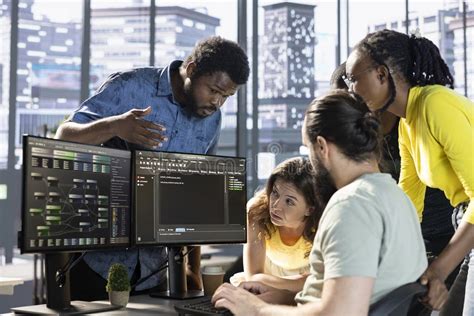 Team Of Developers Doing Brainstorming To Create Machine Learning Models Stock Image Image Of